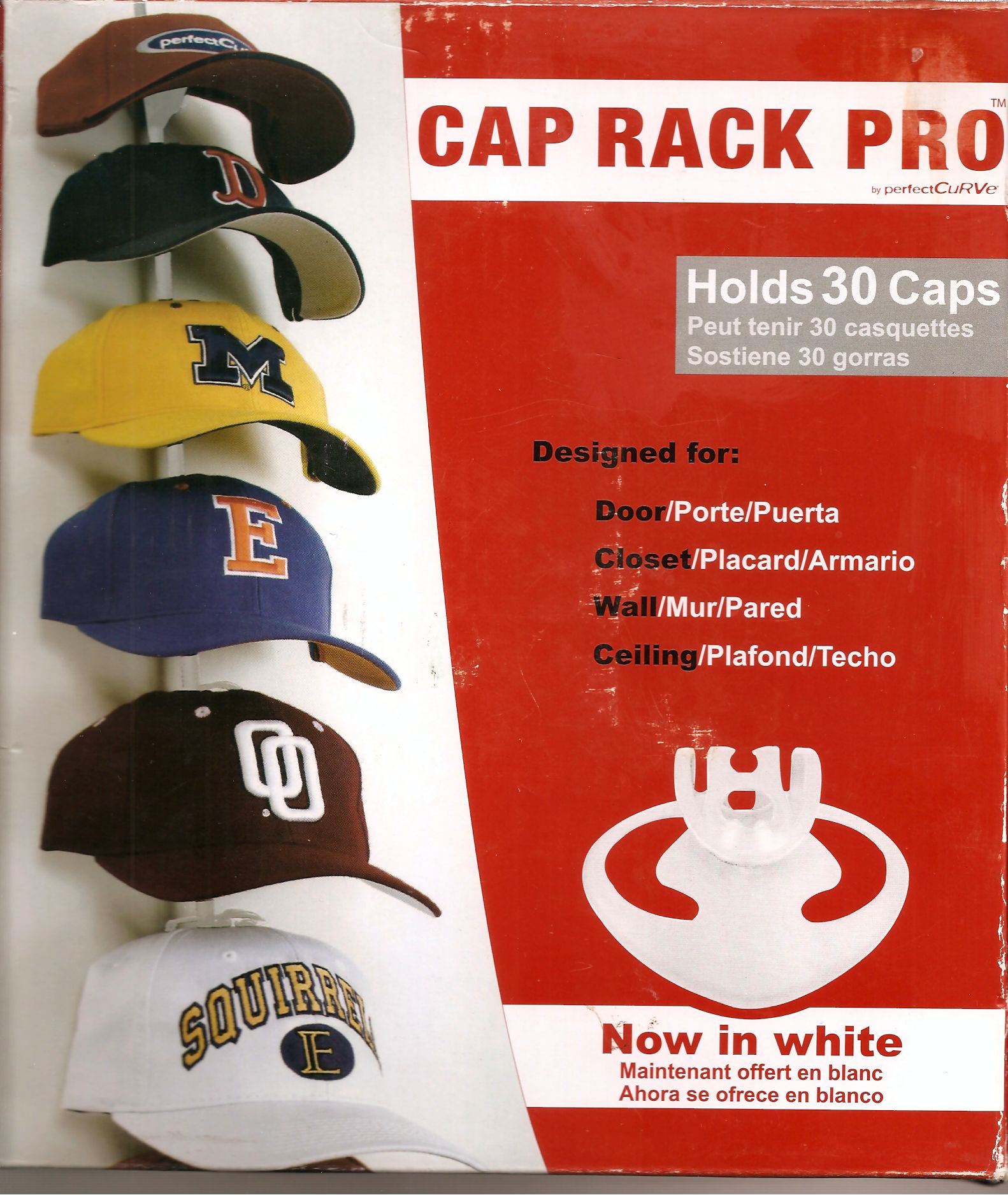 PERFECT CURVE CAP Rack Pro System Baseball Cap Organizer Holds 30 Caps ...