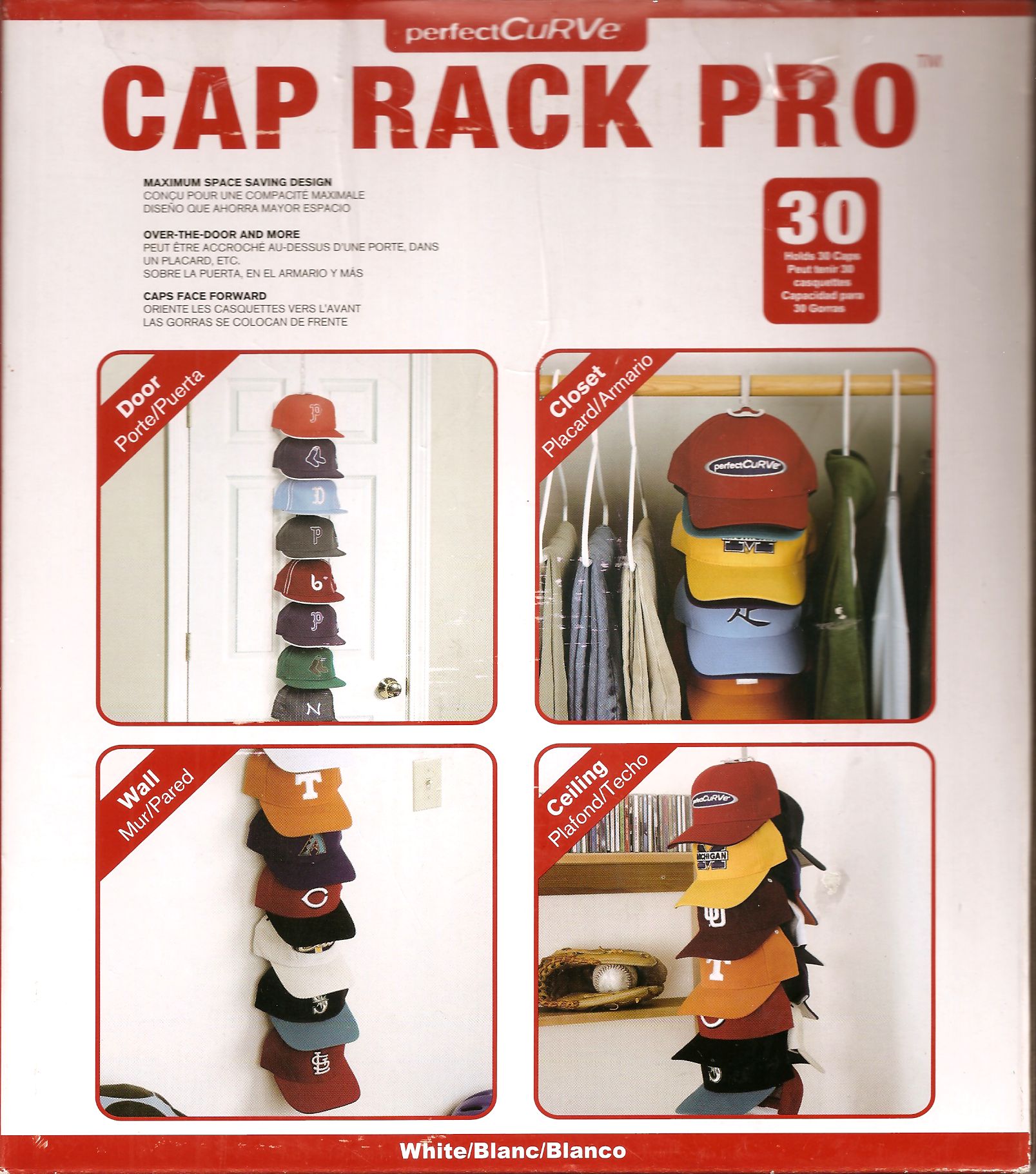 PERFECT CURVE CAP Rack Pro System Baseball Cap Organizer Holds 30 Caps ...
